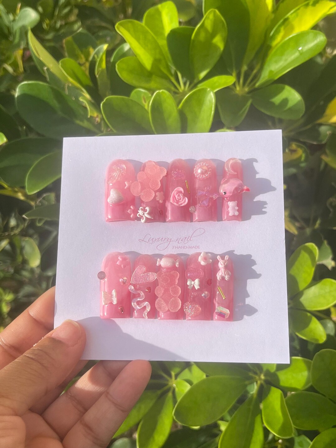 Pink Princess Acrylic Press on Set- Long Square Junk Nail Press on Set ...