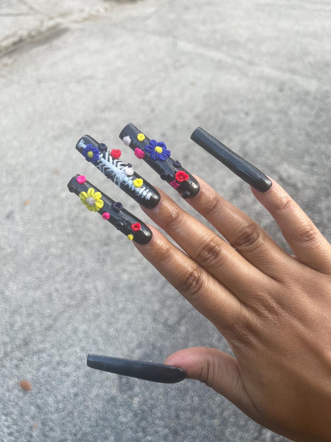 Flowers for Your Grave Acrylic Press on Set- Skeleton Nails- 3XL Black ...