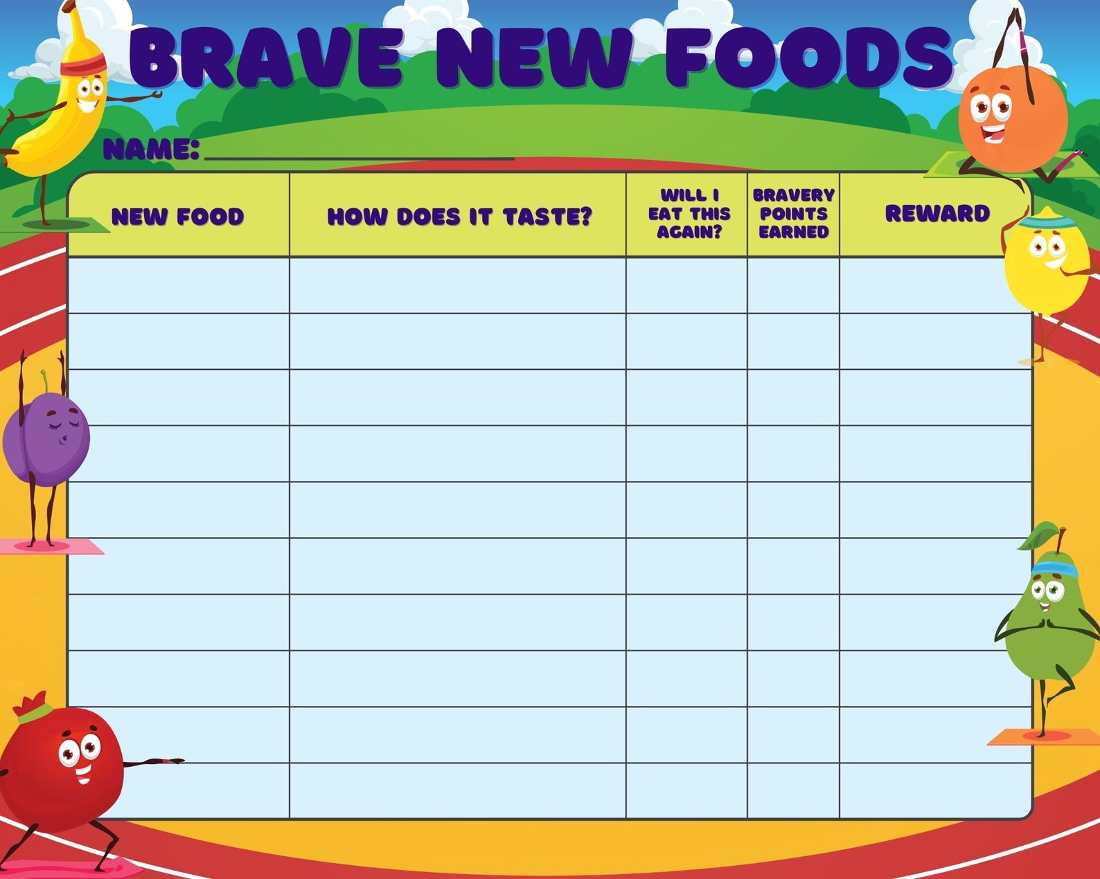 Printable REWARDS FOOD CHART Kids Reward Chart and New Food Tracker ...