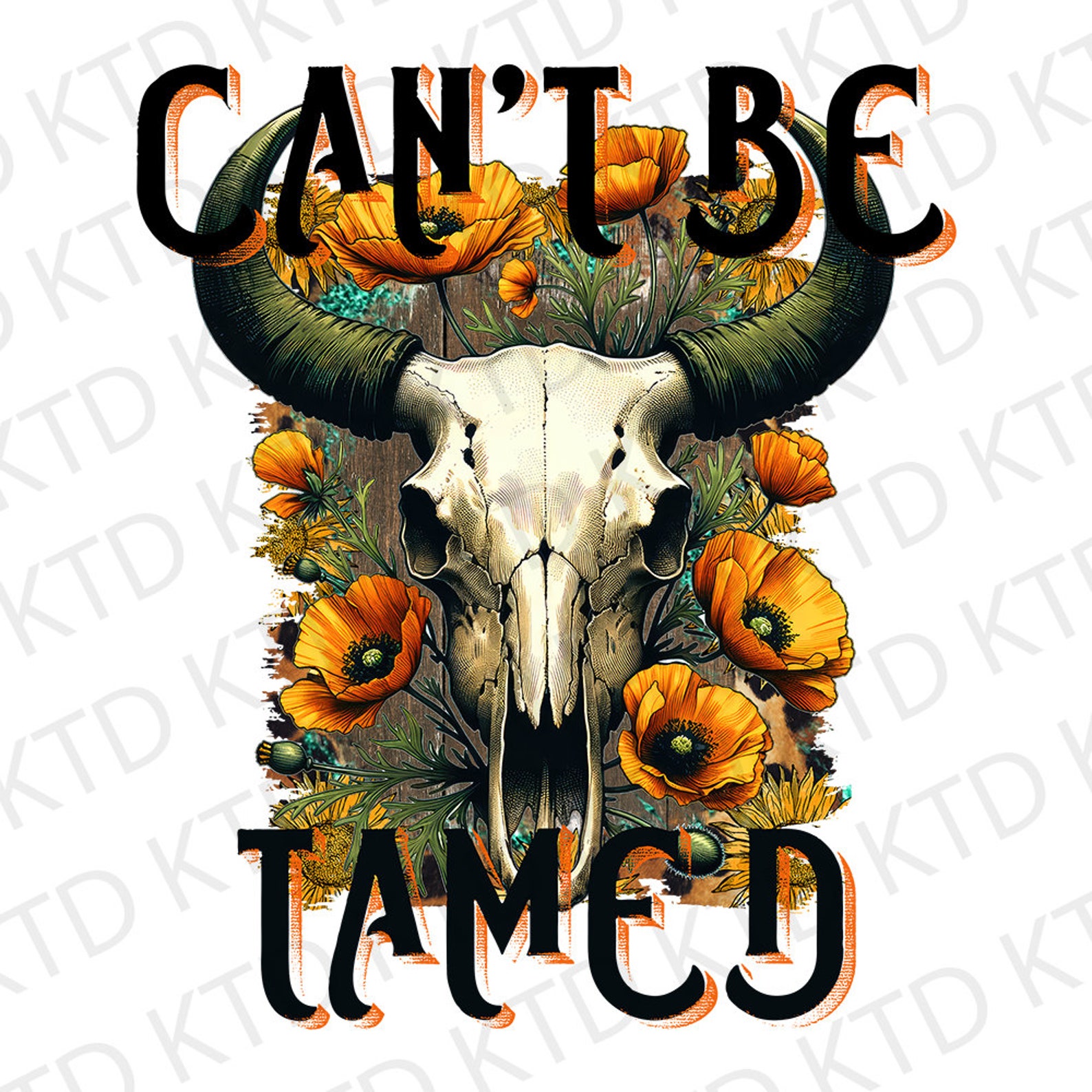 Can't Be Tamed Bull Skull PNG Sublimation Design Download Western Bull ...