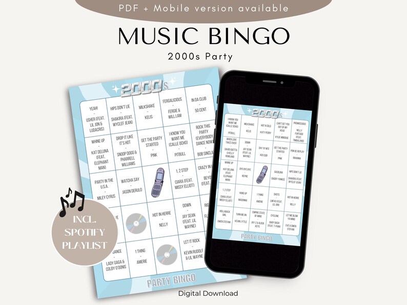 2000s Party Music Bingo - Party Game, Instant Download, Spotify ...