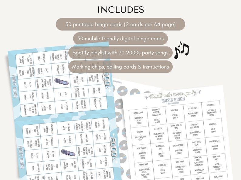 2000s Party Music Bingo - Party Game, Instant Download, Spotify ...