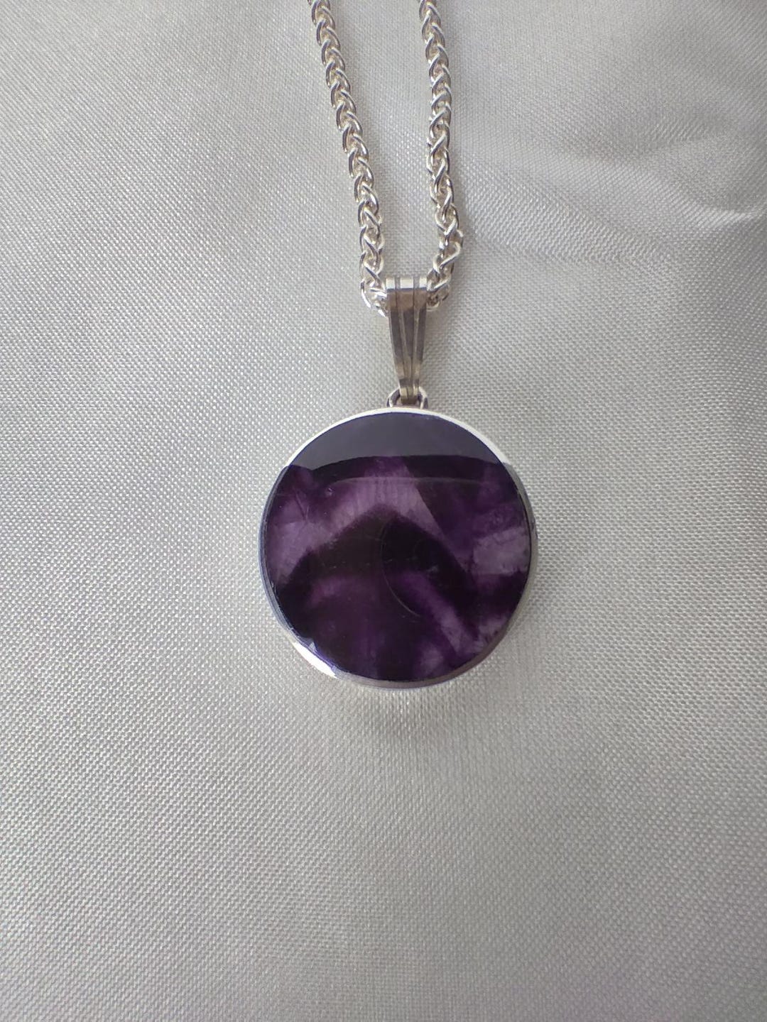 Sterling Silver and Blue John Round Pendant Necklace, Dainty Handmade ...