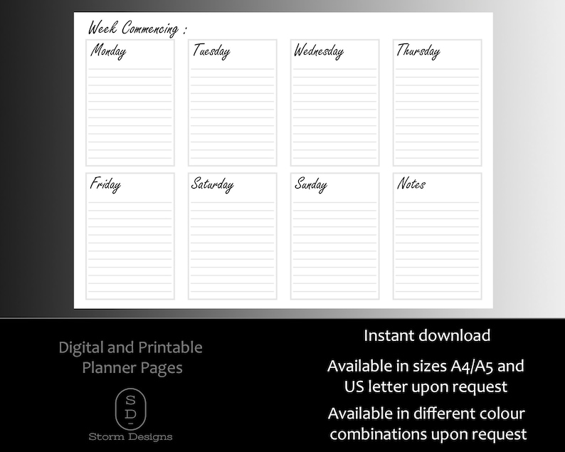 Weekly Planner A4 Printable and Fillable - Etsy