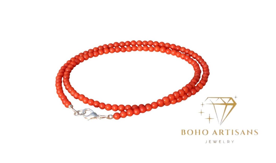 Red Coral Choker Necklace for Women | Natural Coral Beaded Choker 3mm ...