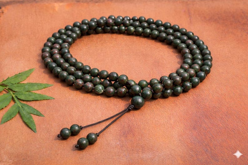 Bloodstone Hand Knotted Mala Necklace 108 Beads With Guru Bead ...