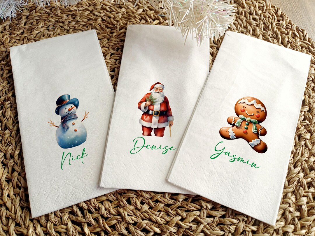 Gingerbread Man and Santa Christmas Napkins, Customizable With Guest ...