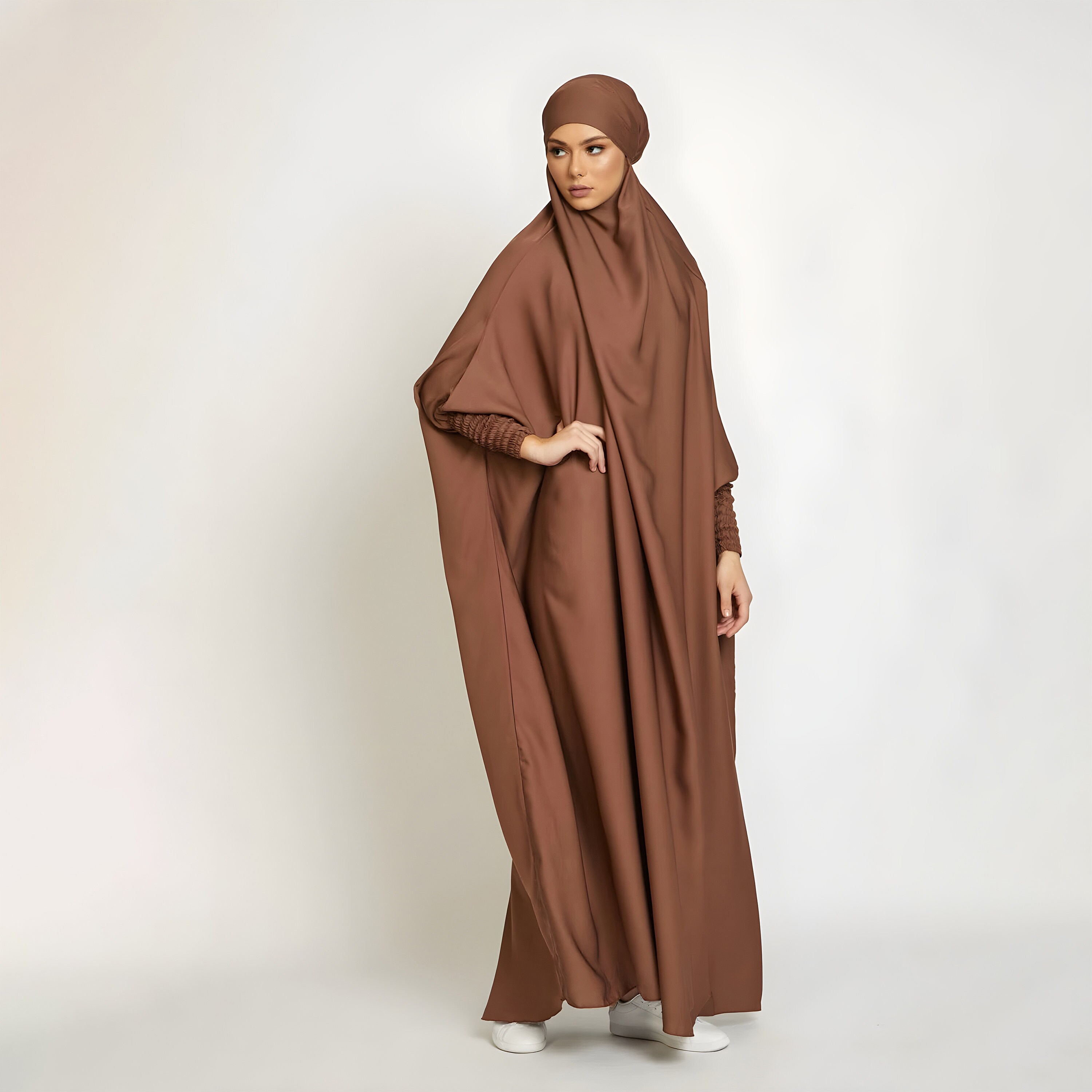 Luxury One Piece Jilbab With Ruffle Sleeves Tie Back Burka 1 Piece ...