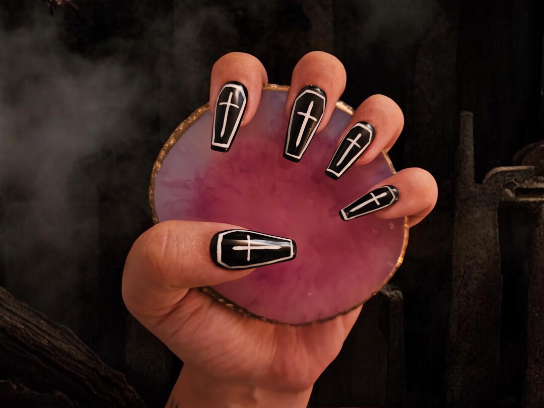 Gothic Black Coffin Nails | Cemetery Black Coffin Fake Nails | Bury Me ...