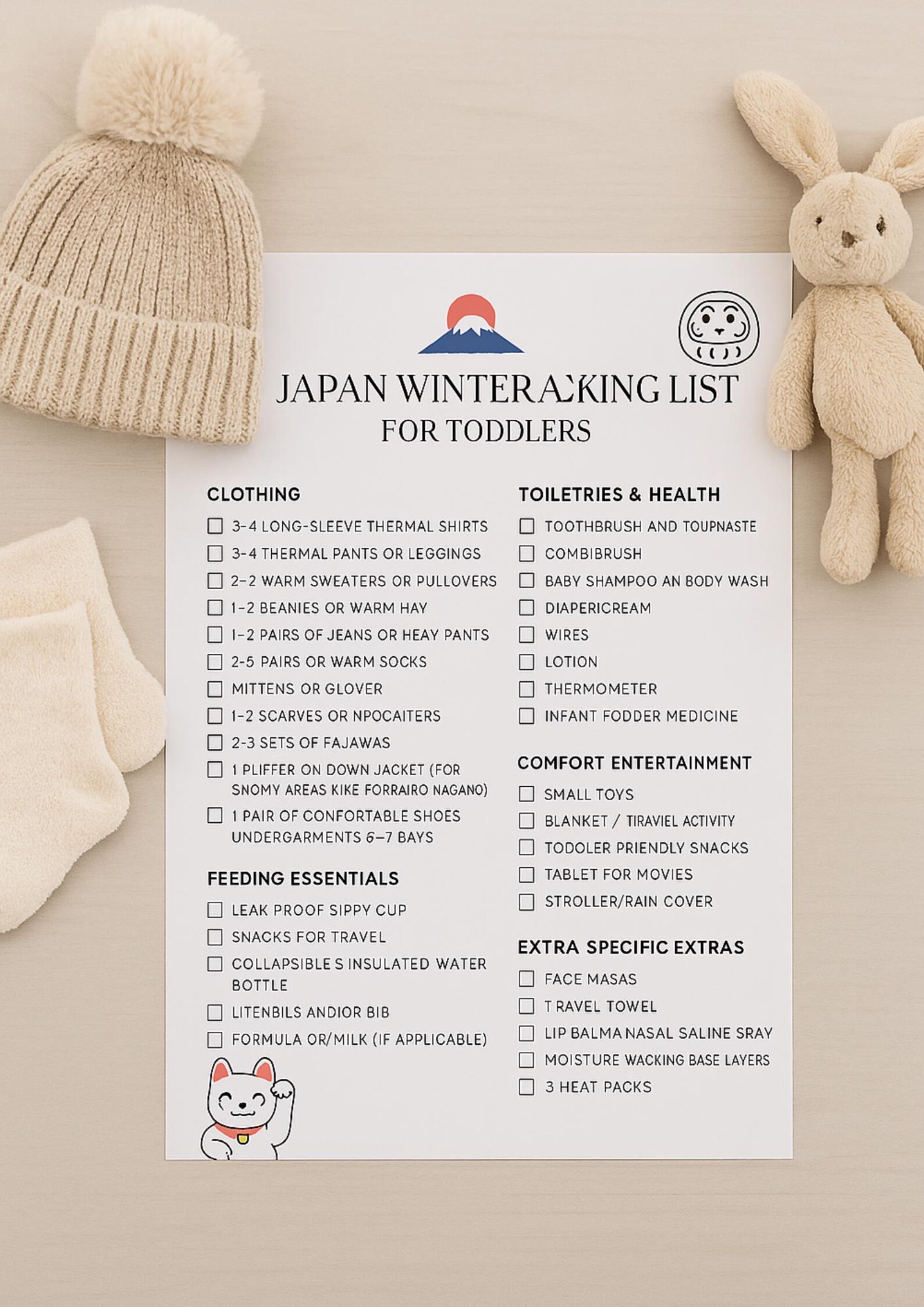 Japan Winter Packing List for Toddlers | Printable Family Travel ...