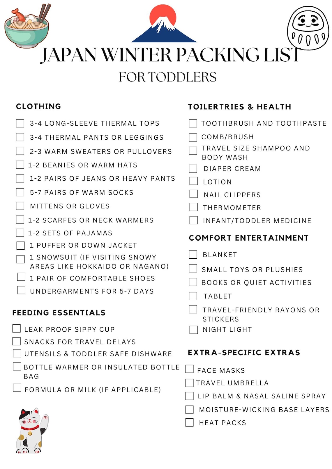 Japan Winter Packing List for Toddlers | Printable Family Travel ...