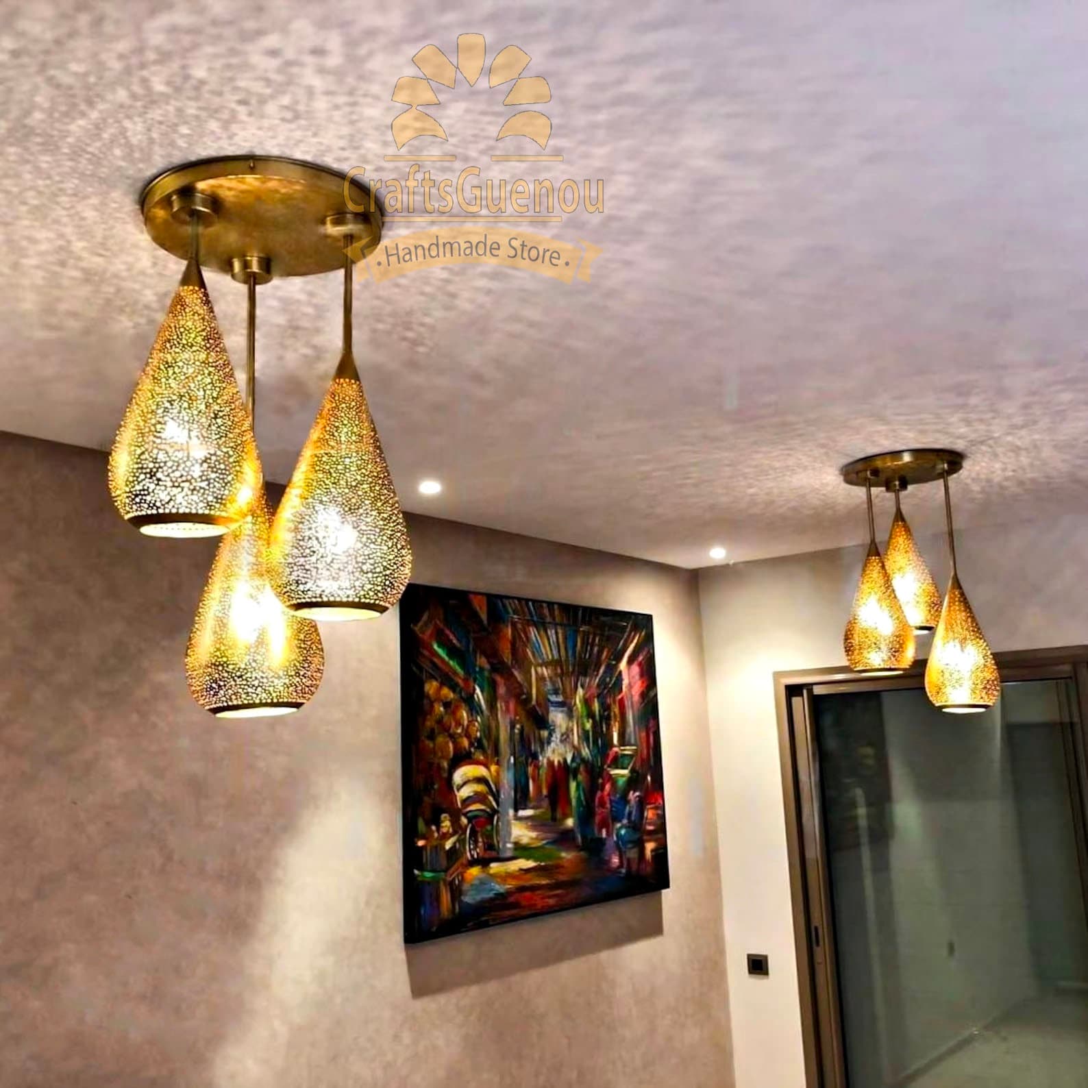 Set of 3 Moroccan Pendant Lights, Handmade Brass Pendant Chandelier ...