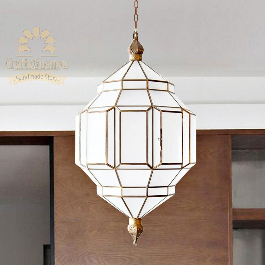 Pendant Light, Milky Glass Light, Moroccan Lighting Style, Brass ...