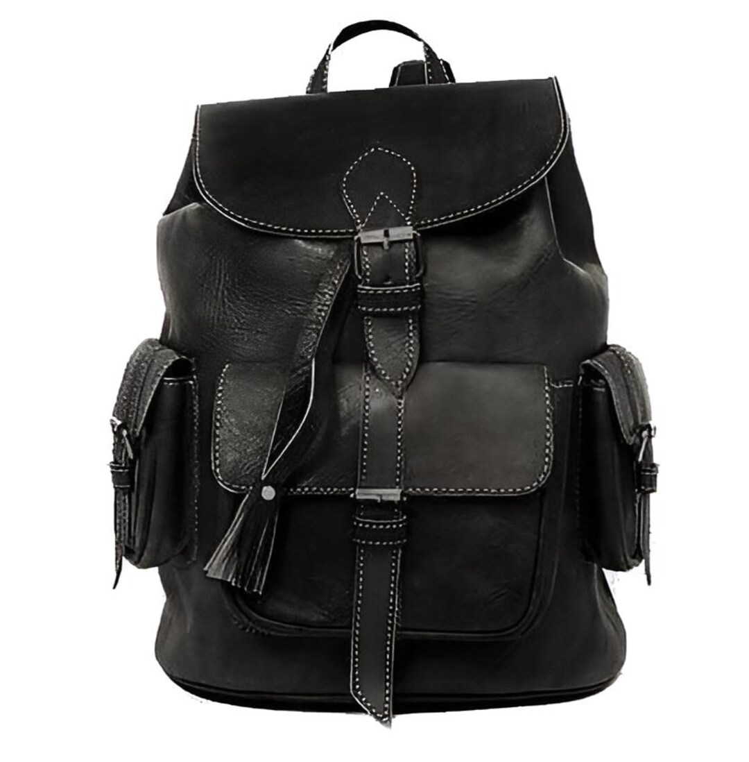 Black Backpack Purse, Black Leather Convertible Backpack, Moroccan ...