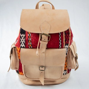 Leather Kilim Backpack for Men, Kilim Backpack for Women, Moroccan ...