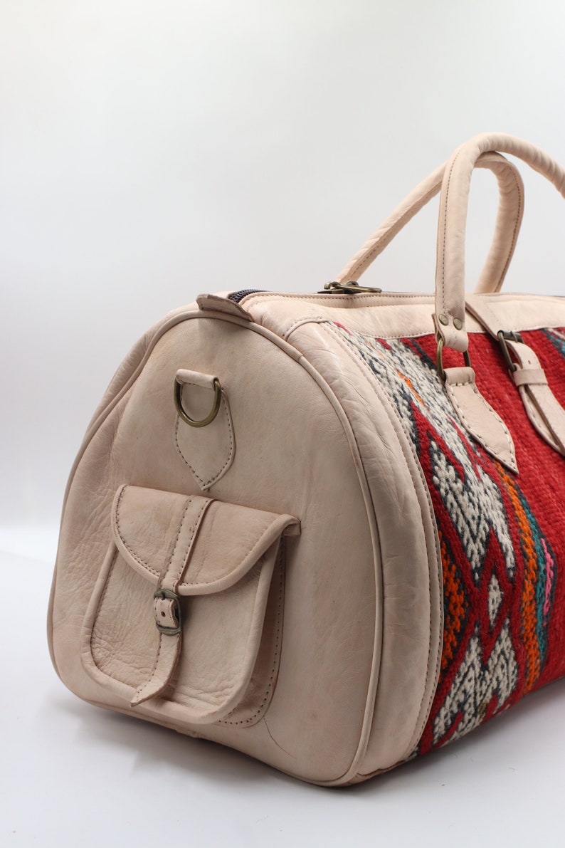 Moroccan Leather Kilim Duffle Bag, Unisex Weekender Travel Bag, Vintage ...