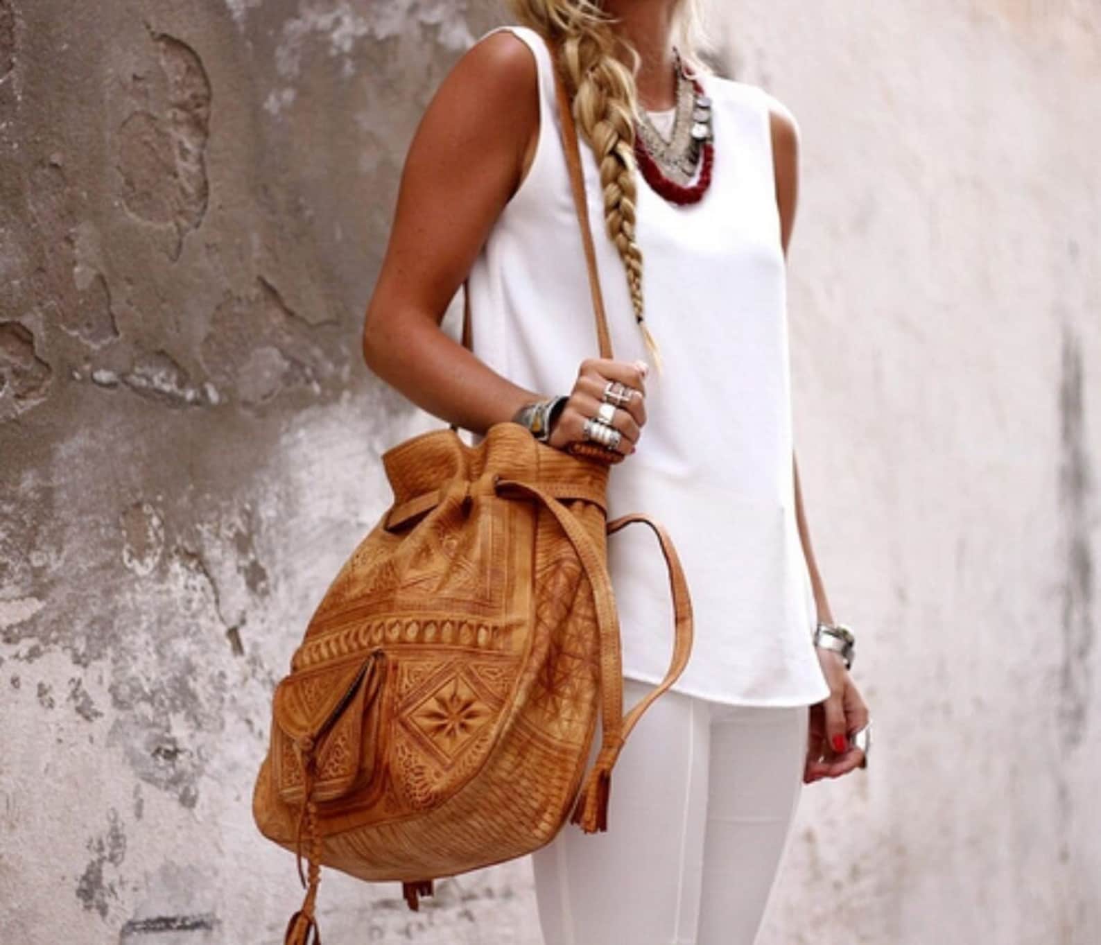 Moroccan Leather Drawstring Bag Leather Drawstring Bag - Etsy