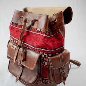 Leather Kilim Backpack for Men, Kilim Backpack for Women, Moroccan ...