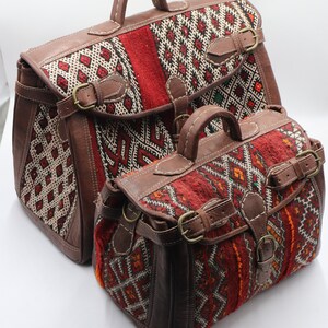 Moroccan Leather Kilim Duffle Bag: Handwoven Travel Weekender - Etsy