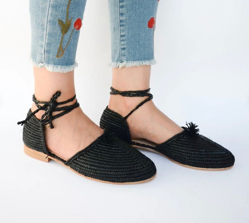 Black Raffia Mule for Women, Black Raffia Shoes Women, Women Summer ...