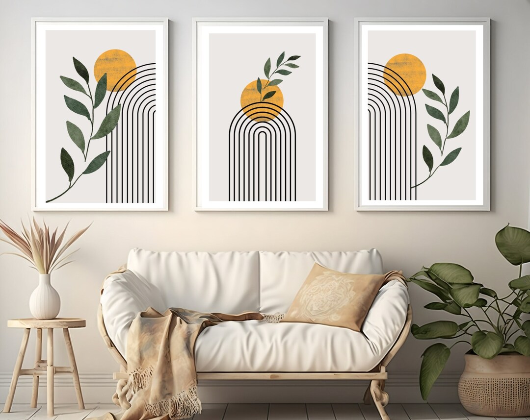 Boho Wall Art Set of 3 Prints Boho Wall Decor Abstract Plant Modern Boho Gallery Art Decor Boho ...