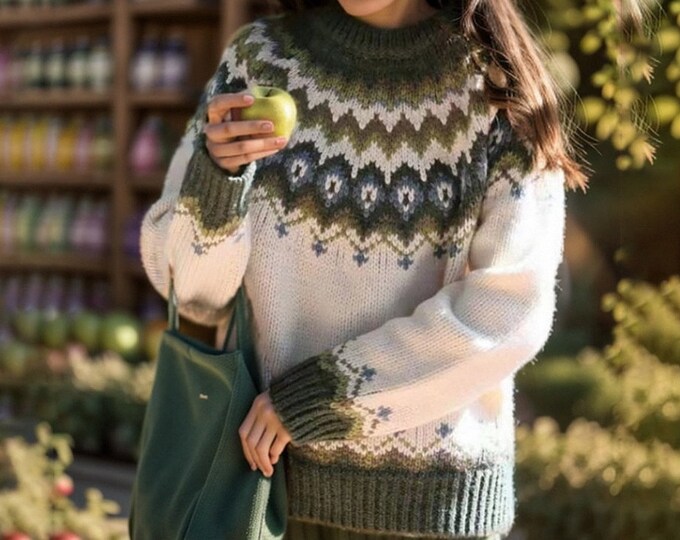 Grey Icelandic or Nordic Round Yoke Sweater in Pure Icelandic - Etsy