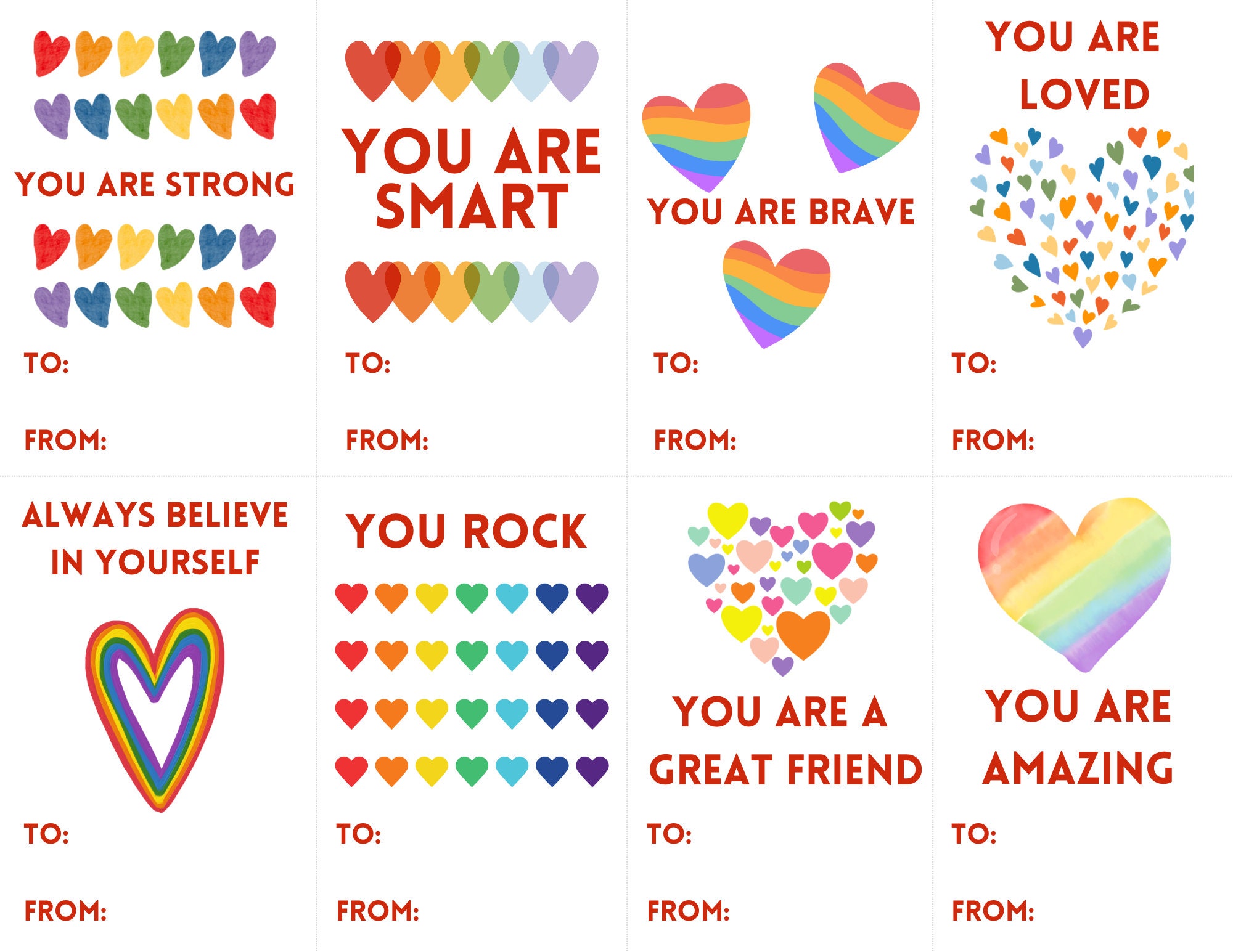 Valentine's Day Rainbow Heart Positive Affirmations Classroom Valentine ...