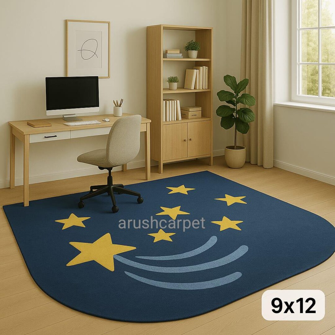 Elegant Shooting Star Design Blue & Yellow Modern Rug – 9x12 Ft Large ...