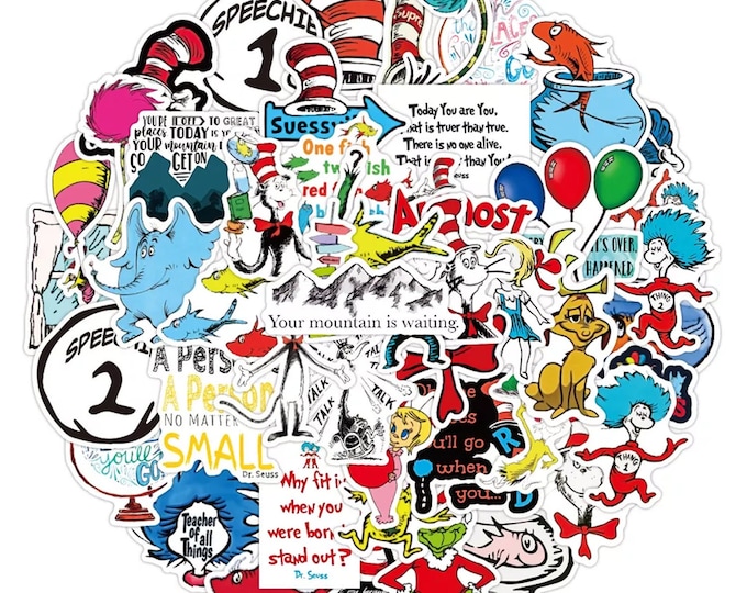 Dr. Seuss Sticker Pack Grinch Cat in the Hat Whoville Horton the Places ...
