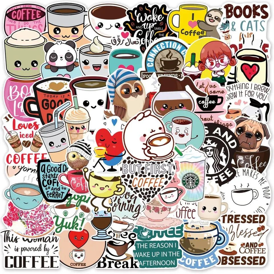 Cute Coffee Sticker Pack Cartoon Style Coffee Lover Stickers - Etsy