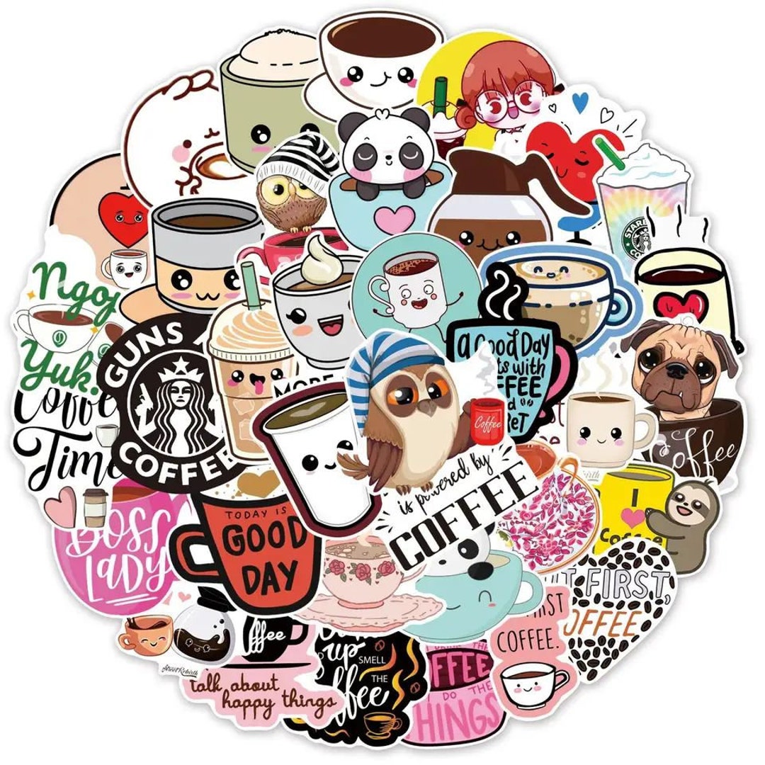 Cute Coffee Sticker Pack Cartoon Style Coffee Lover Stickers - Etsy