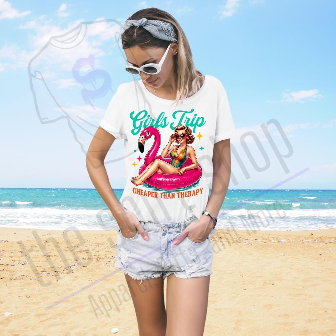 Girls Trip Pinup Girl on Flamingo Float, Vintage Shirt Design (digital ...