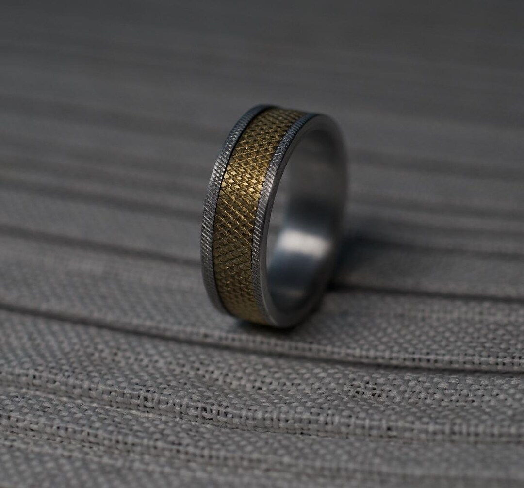 Brass Inlay Knurled Ring - Etsy