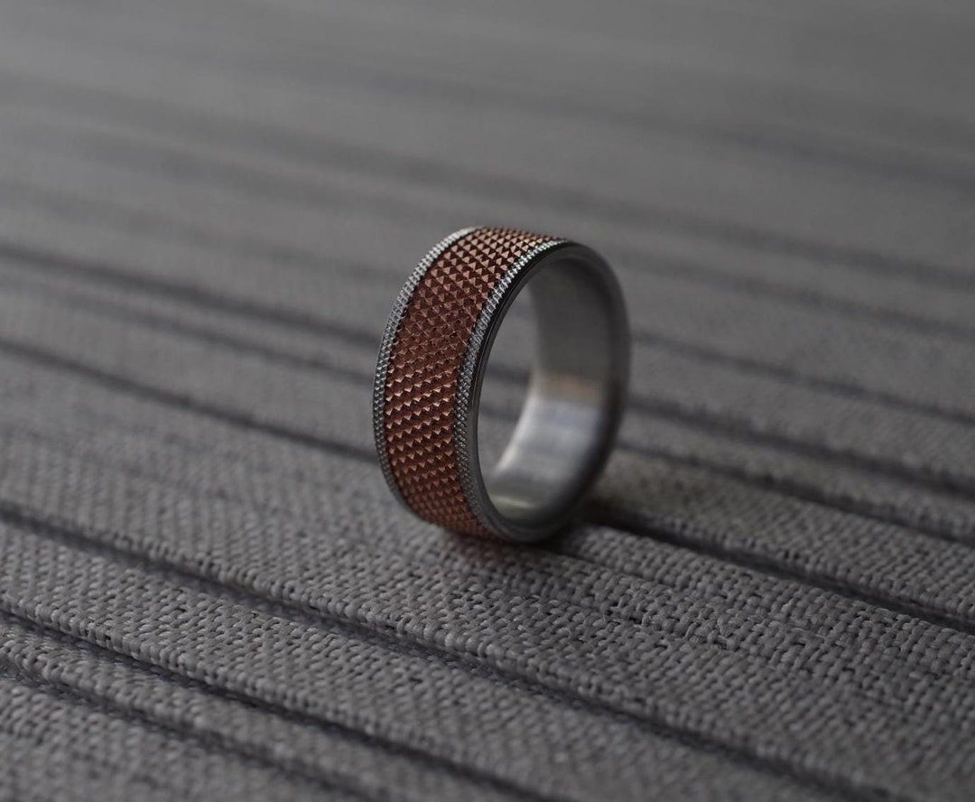 Copper Knurled Inlay Ring, Handmade Knurled Ring, Unique Copper Ring - Etsy