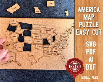 Laser-cut Puzzle Map of the USA With States and Capitals - Etsy