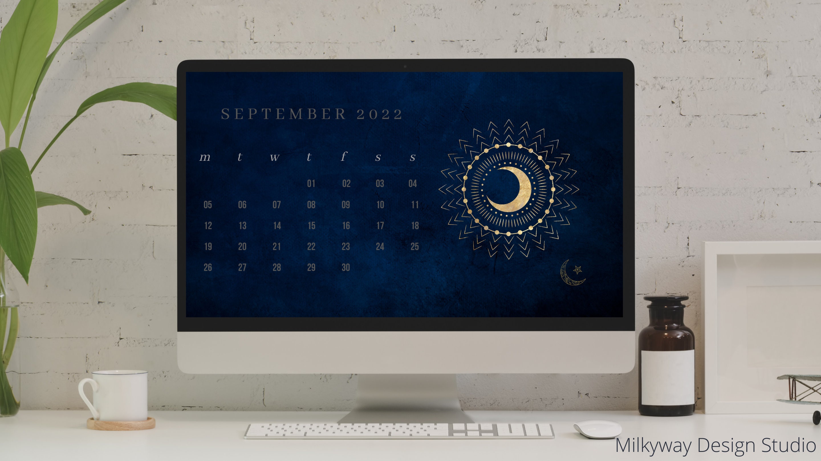 2022 Calendar Desktop Wallpaper Organizer Celestial Blue Sun Computer ...