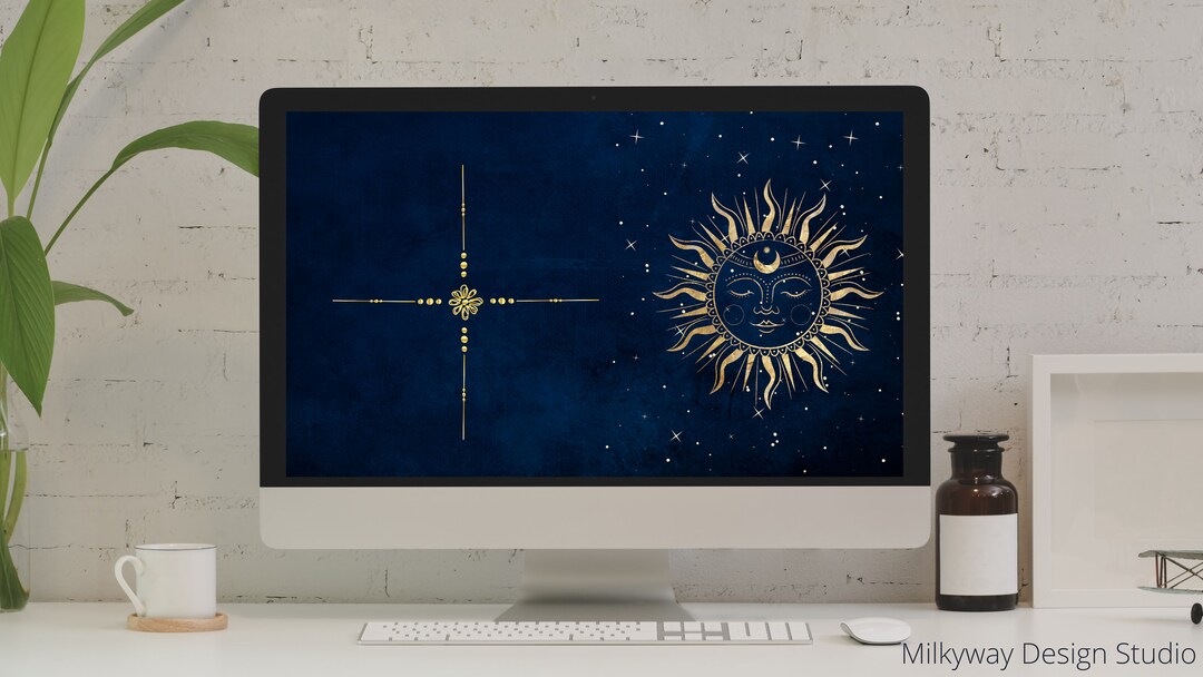 Desktop Organizer | Wallpaper | Celestial Midnight Blue | Gold Moon ...