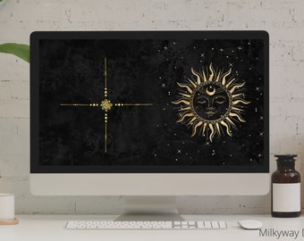Desktop Organizer | Wallpaper | Celestial Burgundy | Gold Moon ...