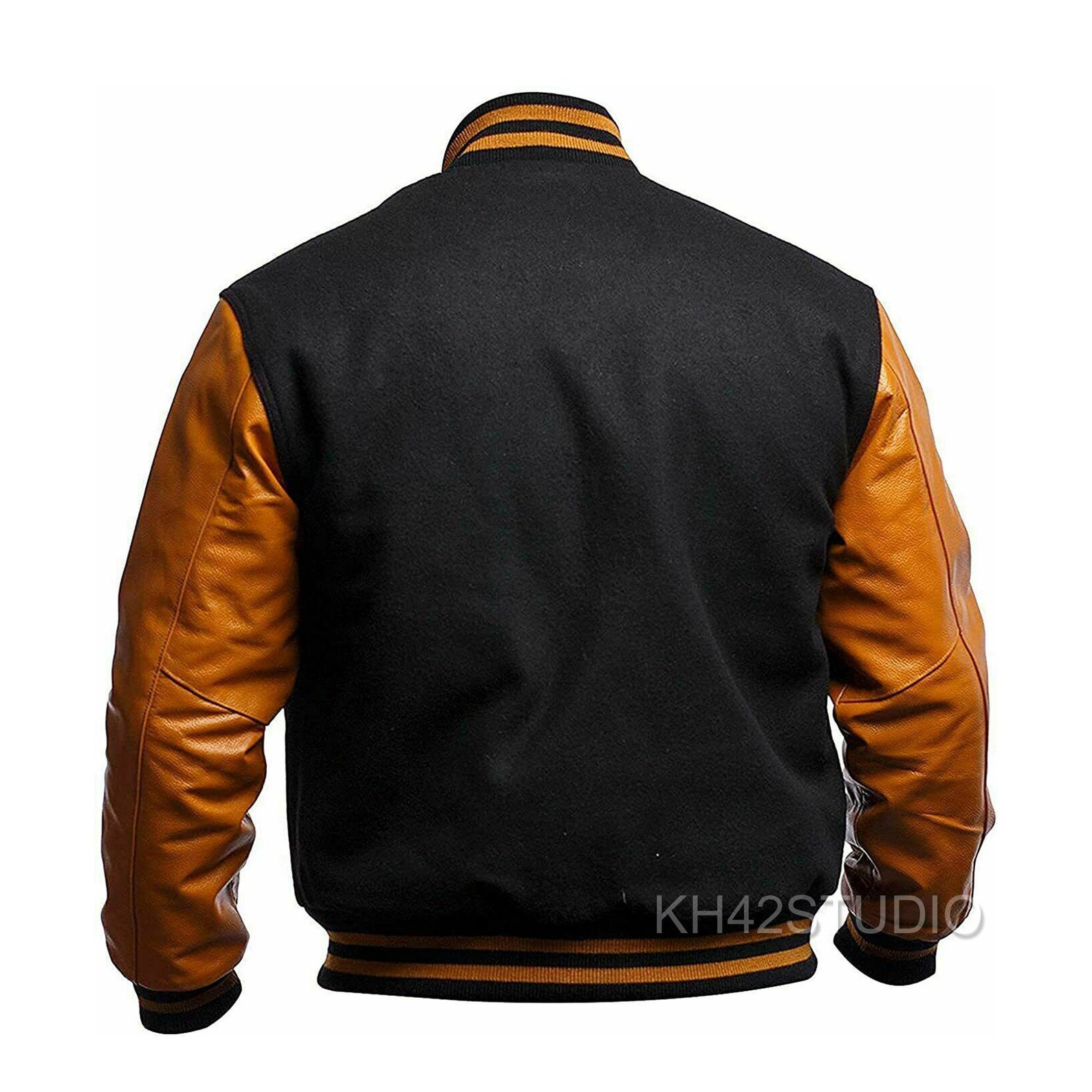 Quality Varsity Letterman Jacket Bomber Jacket Black Wool and Brown ...