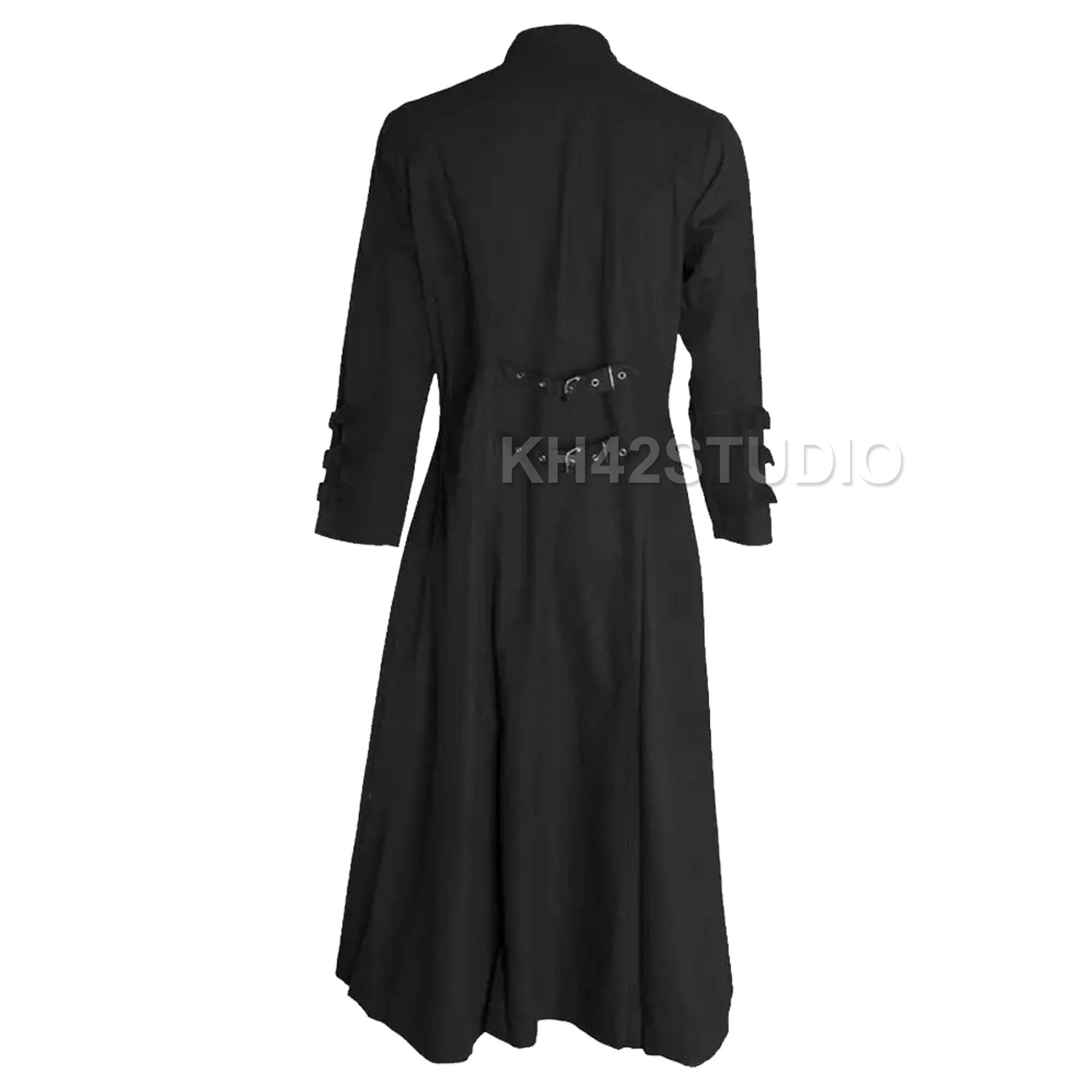 Gothic Straps Uniform Coat Black Men Riverts Long Coat Neb Zipper Goth ...