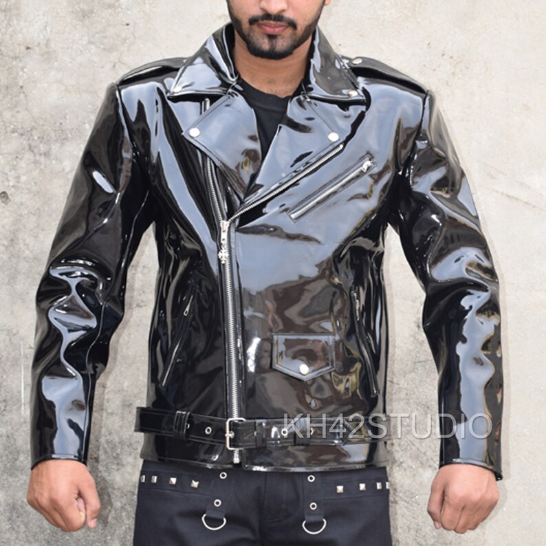Gothic PVC Shinny Jacket Stylish Moto Motorcycle Vinyl Jacket Punk Rock ...