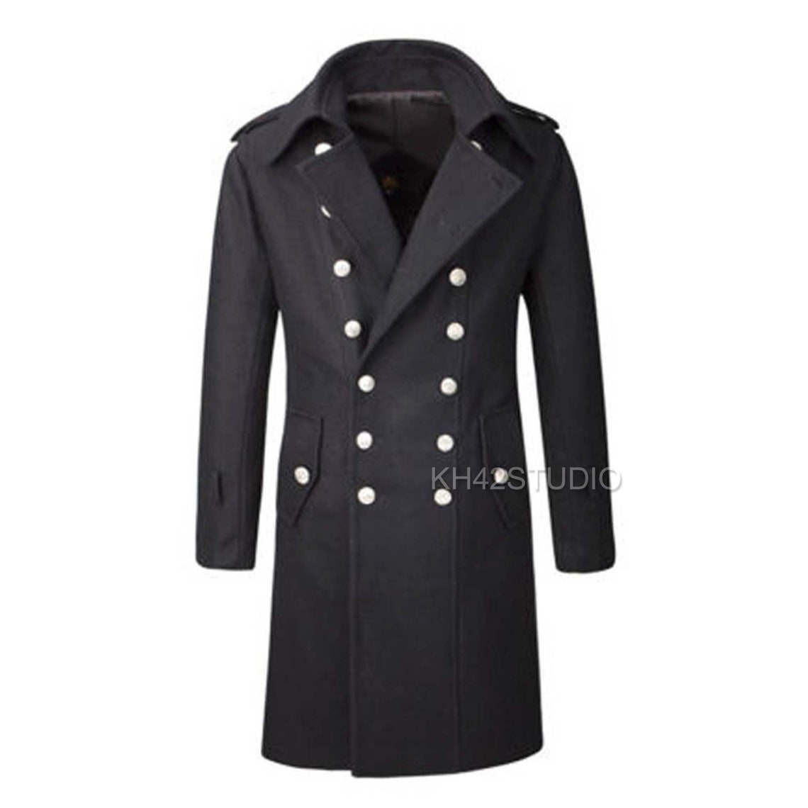 Men Gothic Overcoat Goth Military Officer Coat Double Breasted Trench ...