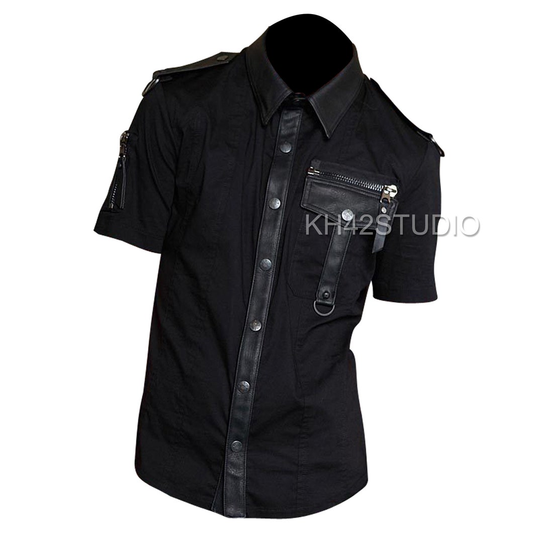 Gothic Police Officer Shirt Black Goth Bondage PU Leather Shirt Dead ...