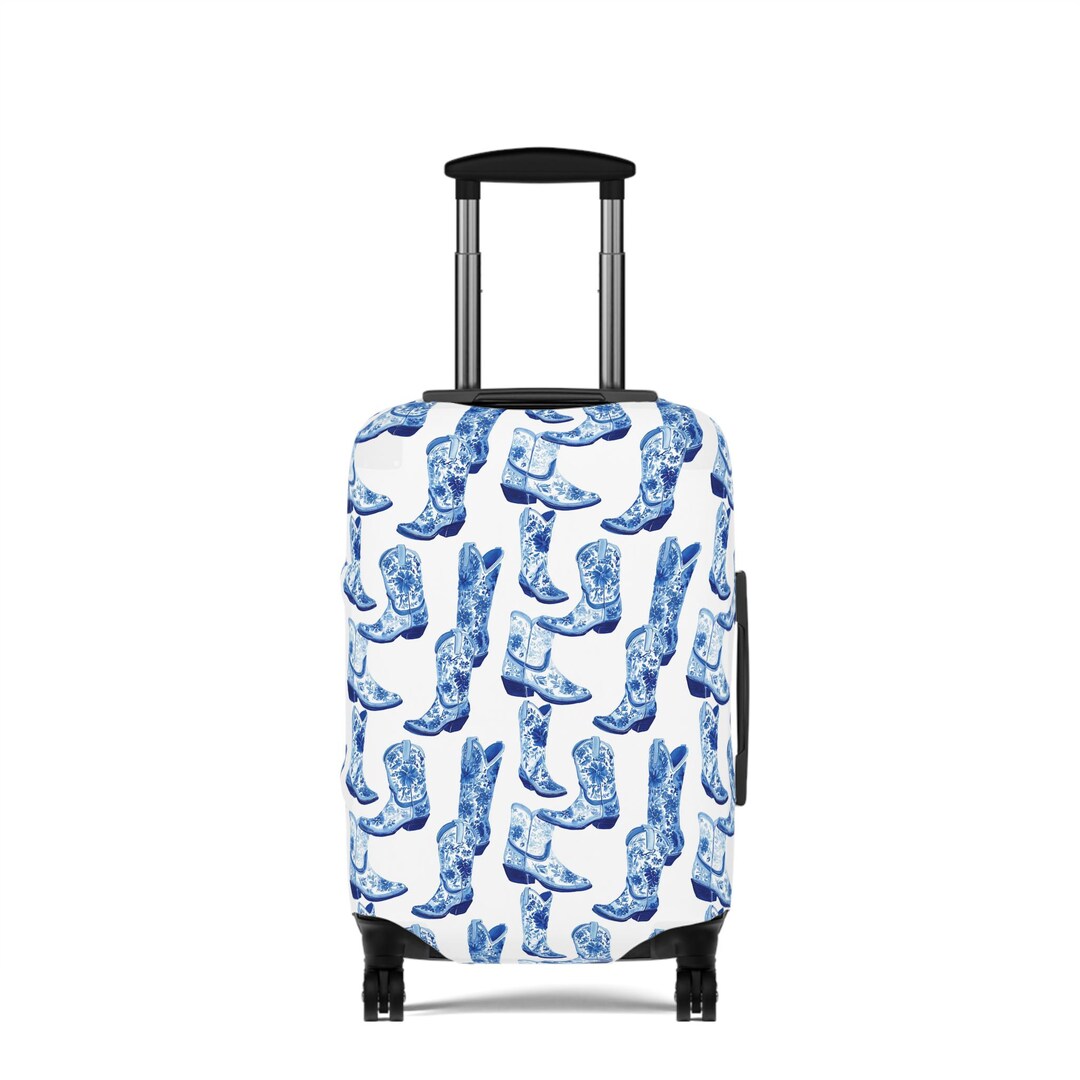 Blue Cowboy Boots Luggage Cover | Western Pattern Travel Accessory - Etsy