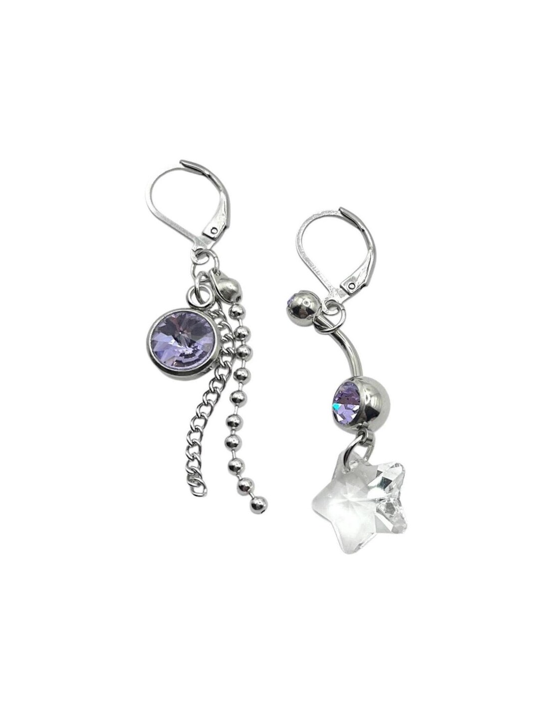 Cute Y2k Mcbling Mismatched Chunky Earrings With Purple Piercing ...