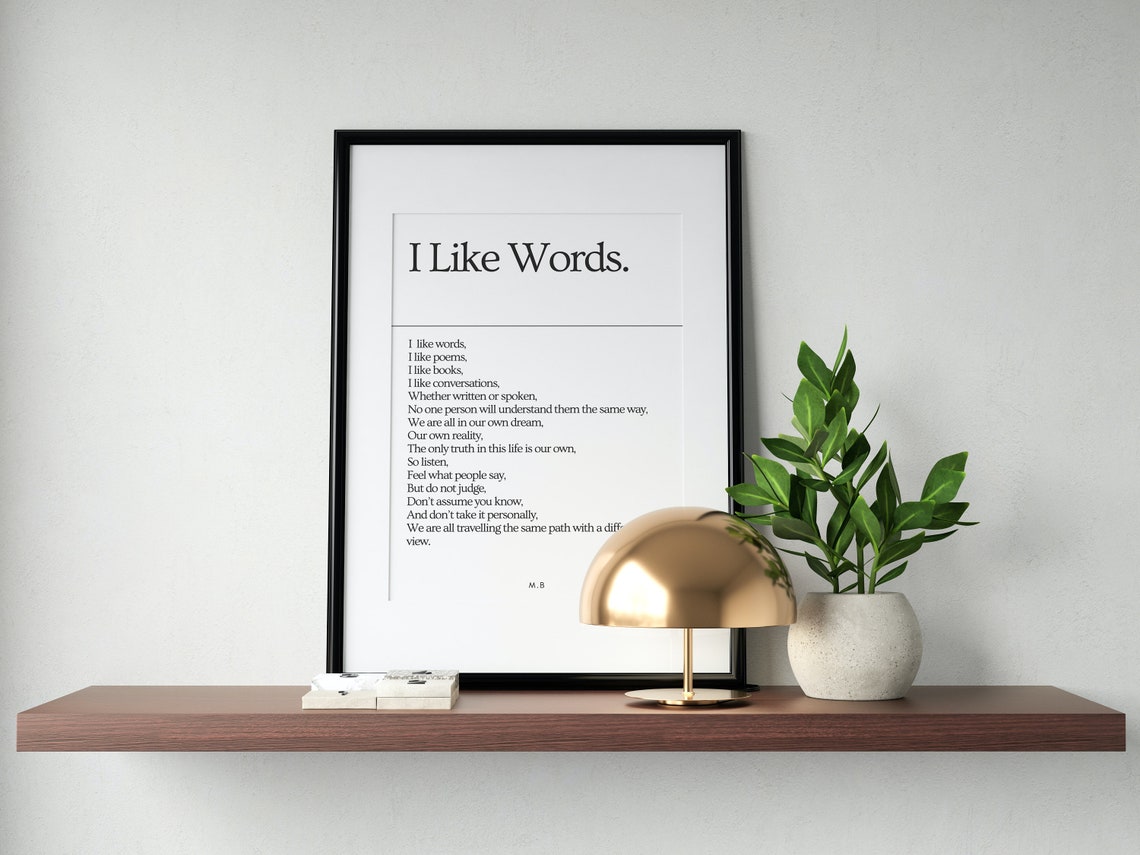 I Like Words Poem - A4 or A3 | Poetry Poster, Black & White ...