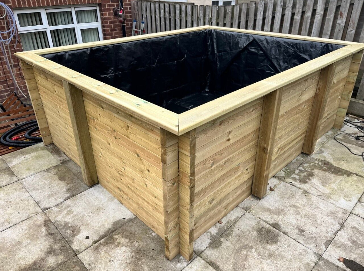 Heavy Duty Timber Garden Pond Kit: 44mm Tanalised Wood, 1000mm Deep ...