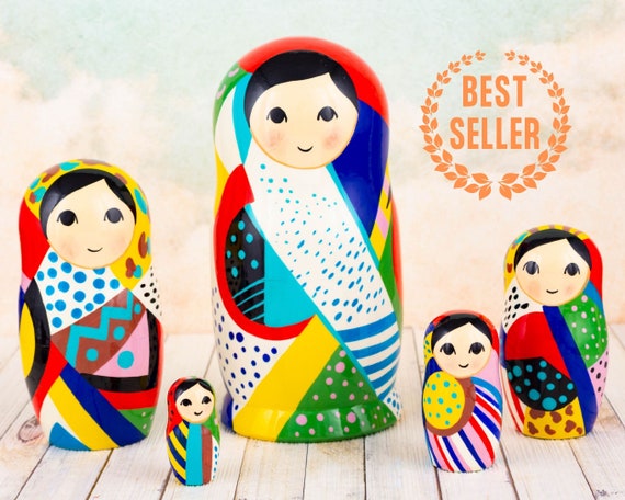 Kids Wooden Nesting Dolls Nesting Dolls Colorful Matryoshka | Etsy