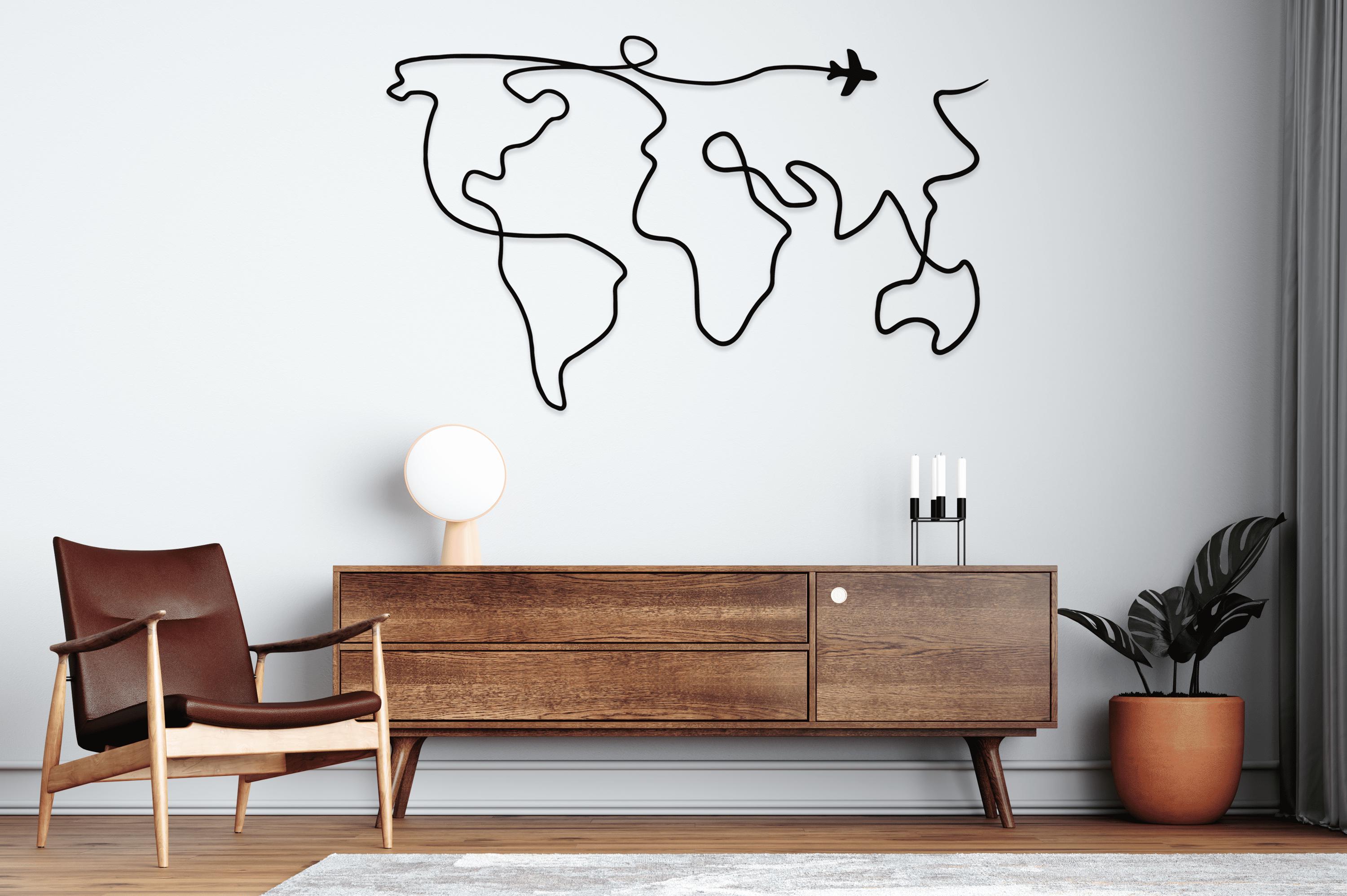 Metal World Map Line Art: Travel Wall Decor - Etsy