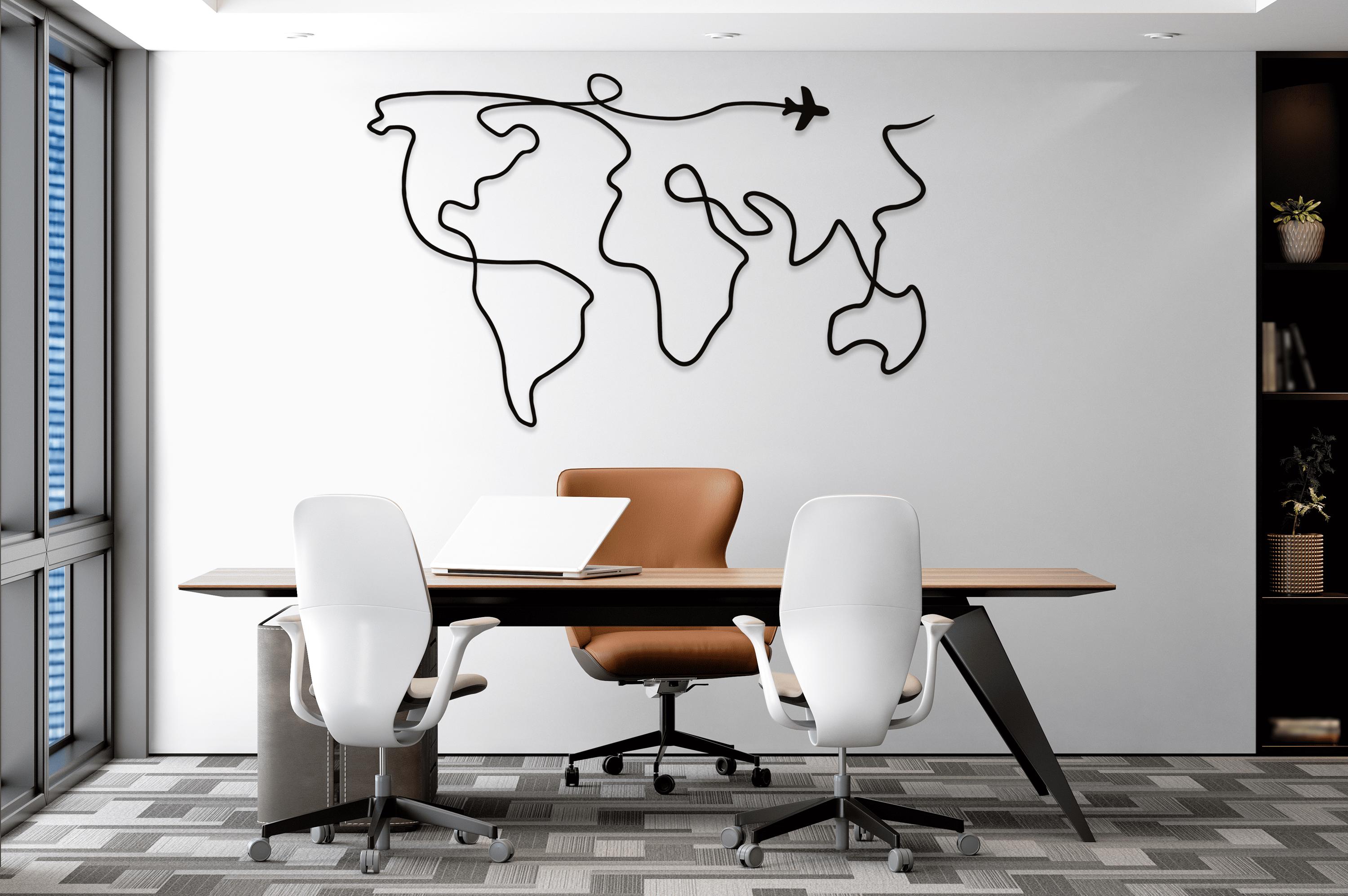 Metal World Map Line Art: Travel Wall Decor - Etsy